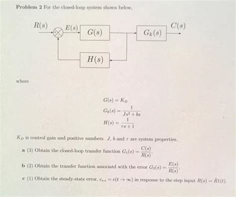 Solved Problem 2 For The Closed Loop System Shown Below