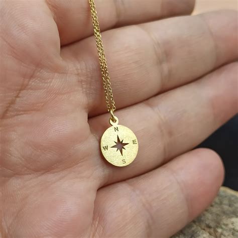 Dainty Compass Necklace Solid Gold 14k Compass Jewelry Etsy