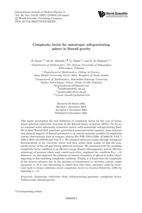 Pdf Complexity Factor For Anisotropic Self Gravitating Sphere In