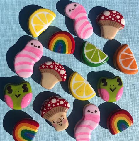 Handmade Polymer Clay Magnets Worm Magnets Frog Magnets Lemon Magnets