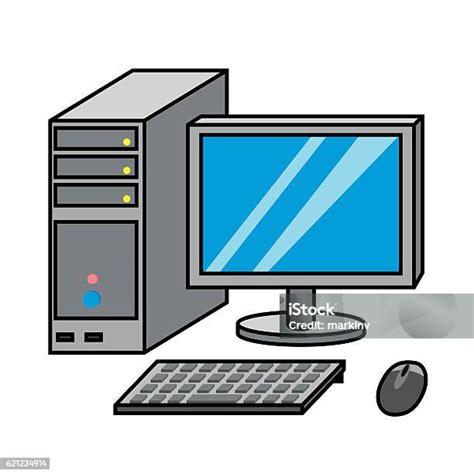 Computer In Cartoon Style Isolated On White Vector向量圖形及更多寫字台圖片 Istock