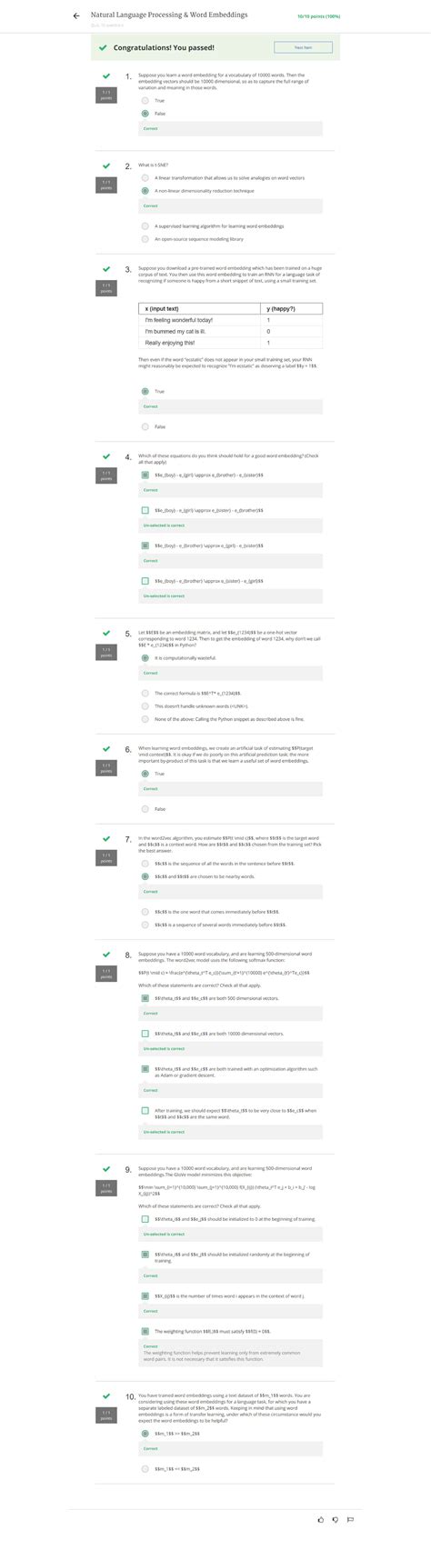 Week 2 Quiz Natural Language Processing And Word Embeddings