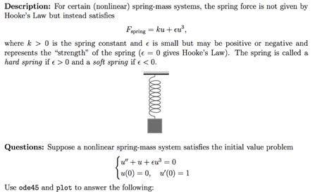 Solved Description For Certain Nonlinear Spring Mass