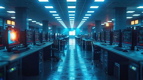 Computer Lab With Blue Lighting Stock Illustration Illustration Of