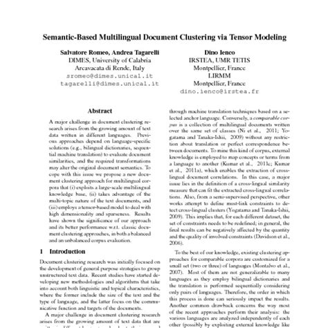 Semantic Based Multilingual Document Clustering Via Tensor Modeling