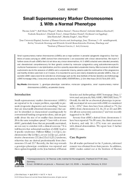 Pdf Small Supernumerary Marker Chromosomes 1 With A Normal Phenotype
