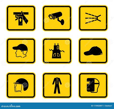 Warning Hazard Symbols Labels Sign Isolated On White Background Vector Illustration Stock Vector