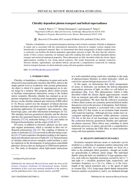 Pdf Chirality Dependent Photon Transport And Helical Superradiance