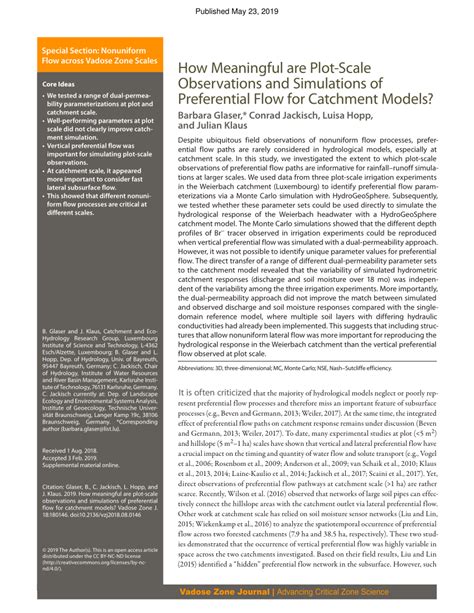 Pdf How Meaningful Are Plot Scale Observations And Simulations Of Preferential Flow For