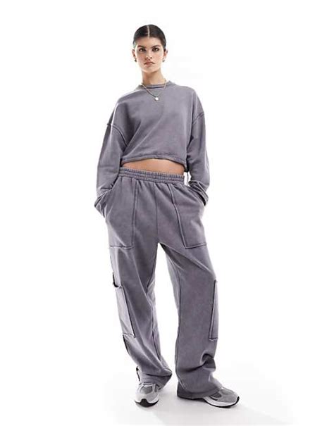 Asos Design Co Ord Utility Joggers In Charcoal Asos