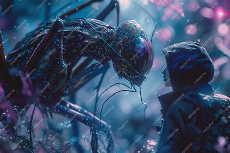 Premium Photo Insectoid Alien And Biologist Unraveling The Secre
