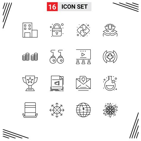 Set Of 16 Vector Outlines On Grid For Clothing Earrings Teamwork Money Cash Editable Vector