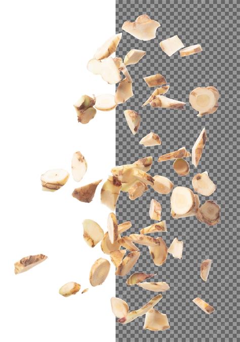 Premium Psd Galangal Fly In Mid Air Fresh Vegetable Spice Galangal