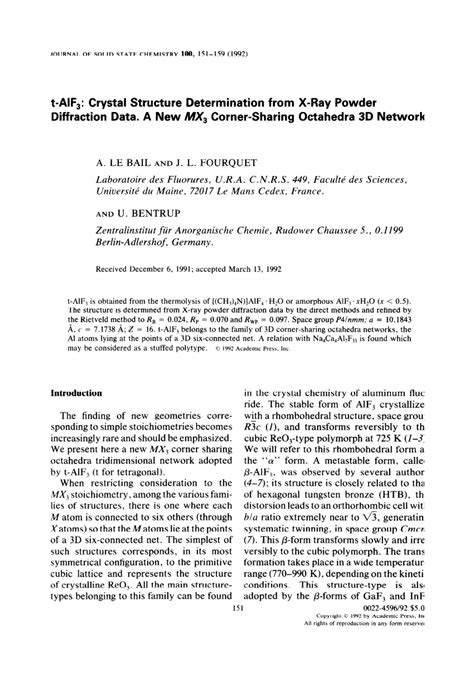 Pdf T Alf3 Crystal Structure Determination From X Ray Powder