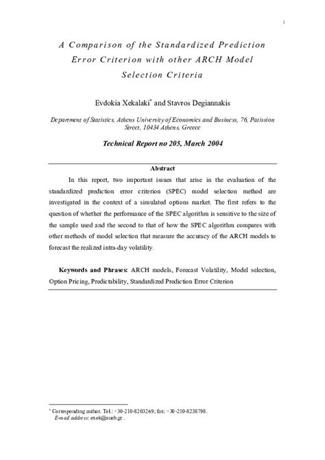 A Comparison Of The Standardized Prediction Error Criterion With Other