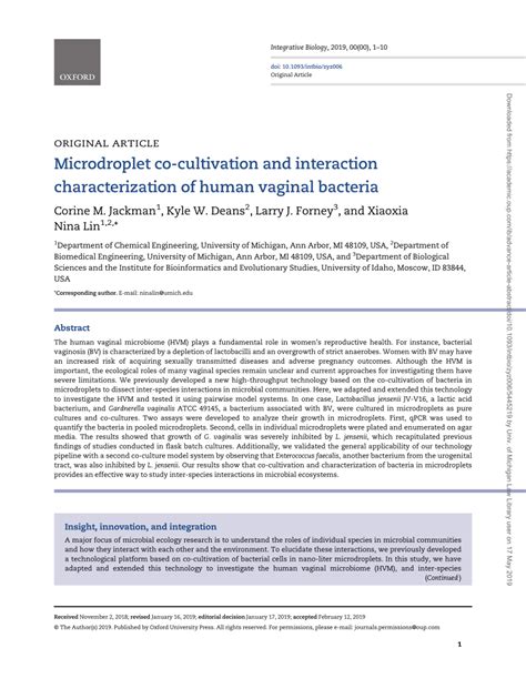 Pdf Microdroplet Co Cultivation And Interaction Characterization Of Human Vaginal Bacteria