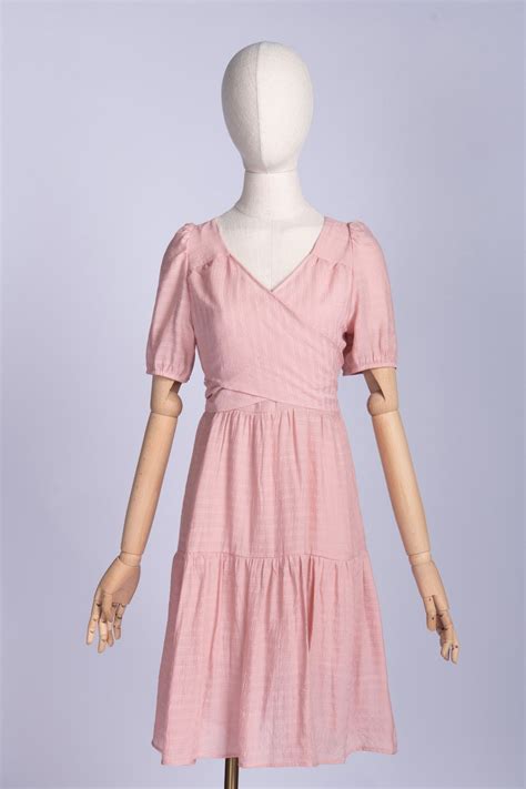 Idle Color Simple Lantern Sleeve V Neck Waist Pure Color Dress Women