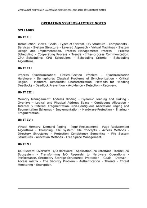 Operating System SAE5A Lecture Notes WITH Syllabus AND QN Paper OPERATING SYSTEMS LECTURE