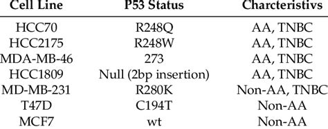 Panel Of Breast Cancer Cell Lines Types Of Human Breast Cancer Cell