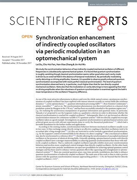 Pdf Synchronization Enhancement Of Indirectly Coupled Oscillators Via Periodic Modulation In