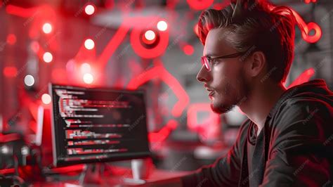 Data Scientist At Work Caucasian Male Coding On Desktop In Stylish