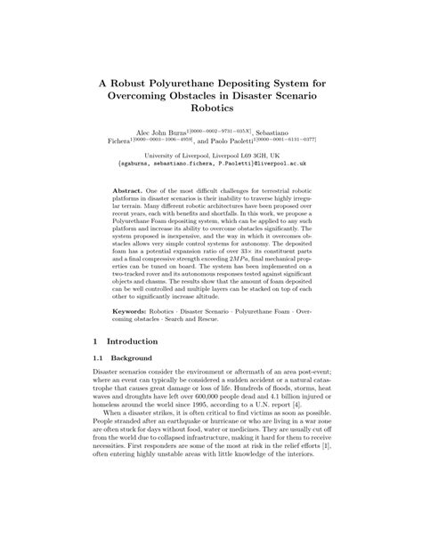 Pdf A Robust Polyurethane Depositing System For Overcoming Obstacles In Disaster Scenario Robotics