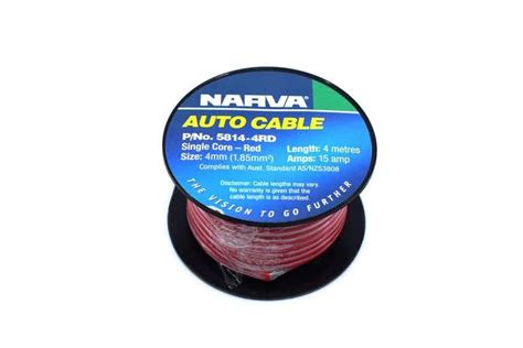 Cable Single Core 4mm 15a 4m Red Narva Universal Auto Spares