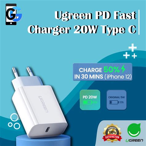 Jual Ugreen PD Fast Charger 20W Kepala Charger USB C To Lightning MFi Cable Shopee Indonesia