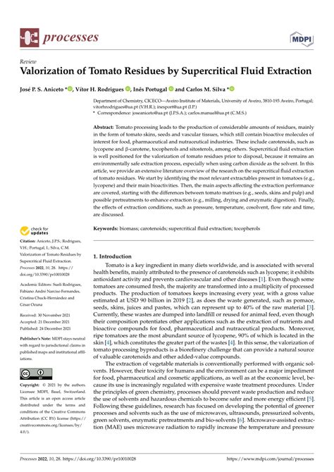Pdf Valorization Of Tomato Residues By Supercritical Fluid Extraction