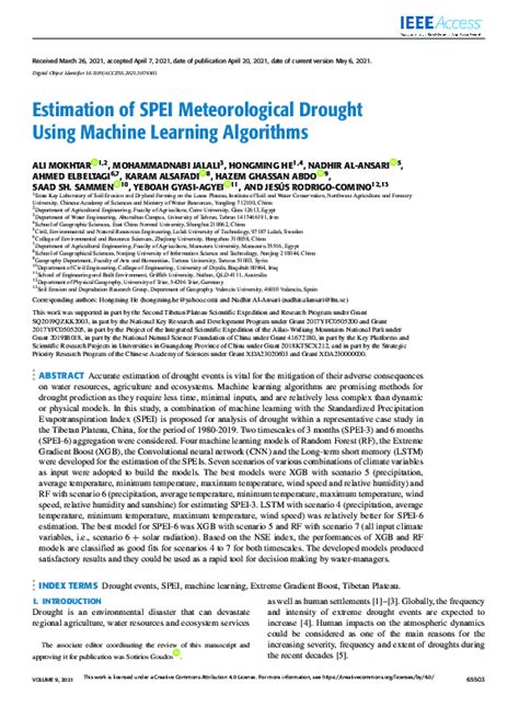 Pdf Estimation Of Spei Meteorological Drought Using Machine Learning