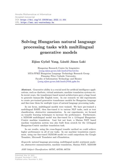 Pdf Solving Hungarian Natural Language Processing Tasks With