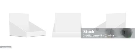 フロントビューとサイドビューを備えた段ボールカウンター表示ボックスモックアップのセット 店頭のベクターアート素材や画像を多数ご用意