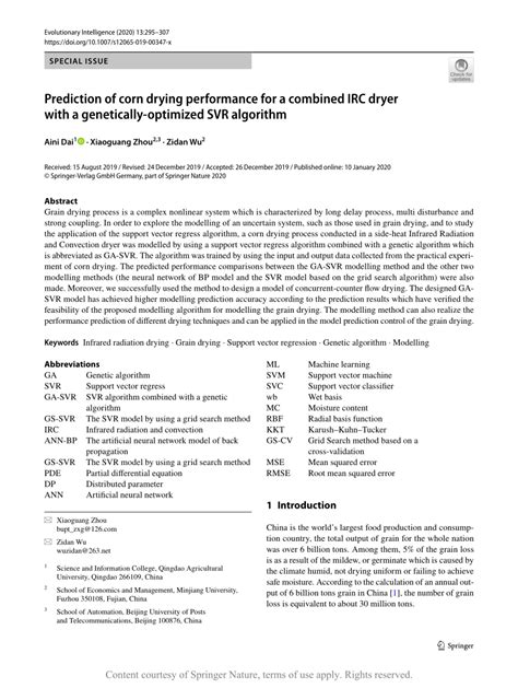 Prediction Of Corn Drying Performance For A Combined IRC Dryer With A