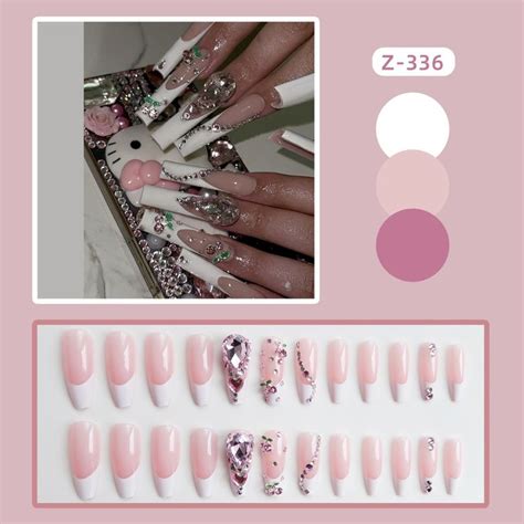 24pcsbox Fake Nails With Glue Detachable Long Ballerina False Nails