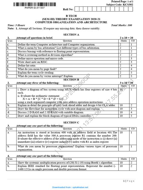 computer organization and architecture kcs 302 1 pdf central