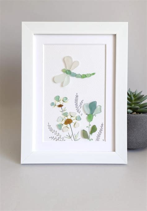 Sea Glass Dragonfly Art Wildflowers Botanical Decor Botanical Art