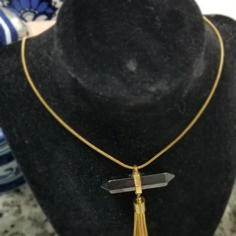 Long Golden Tassle Necklace Gem