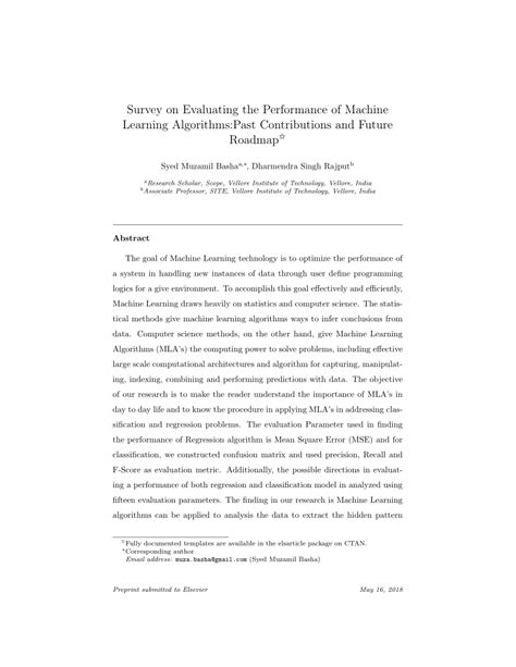 Pdf Survey On Evaluating The Performance Of Machine Learning