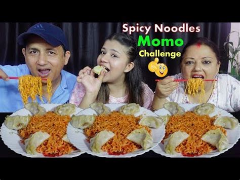 SPICY NOODLES MOMO EATING CHALLENGE WITH 1 CHOPSTICK BudaBudiVlogs