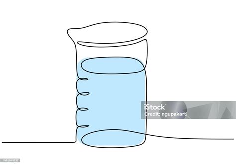 비커 실험실 장비 및 도구 개체 한 줄 그리기 연속 디자인 과학 및 교육용 벡터 일러스트레이션 건강관리와 의술에 대한 스톡 벡터