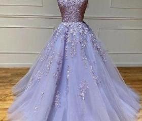 A Line Backless Purple Lace Prom Dresses On Luulla