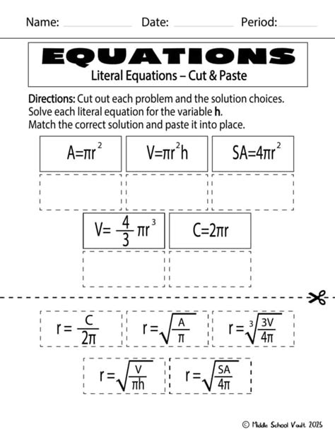 Equations Cut And Paste Bundle Middle School Algebra Activities
