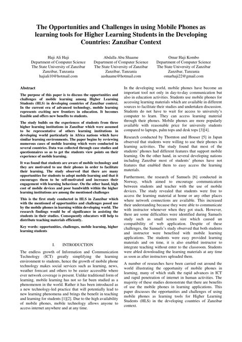 pdf the opportunities and challenges in using mobile phones as