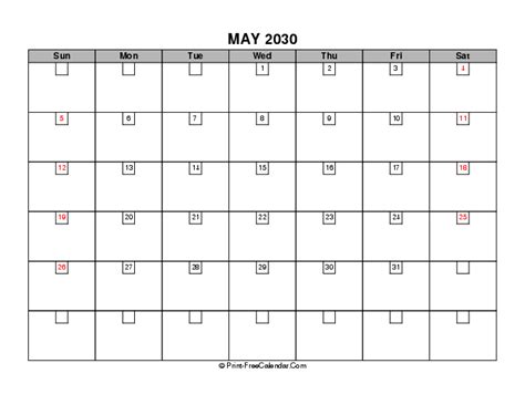 May 2030 Calendars Word Pdf Excel