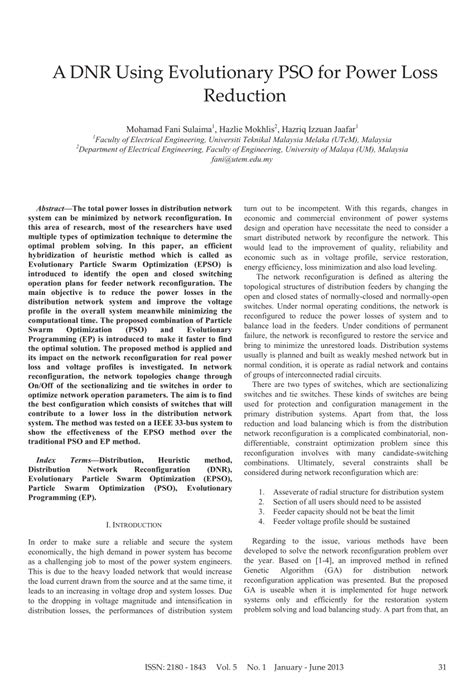Pdf A Dnr Using Evolutionary Pso For Power Loss Reduction