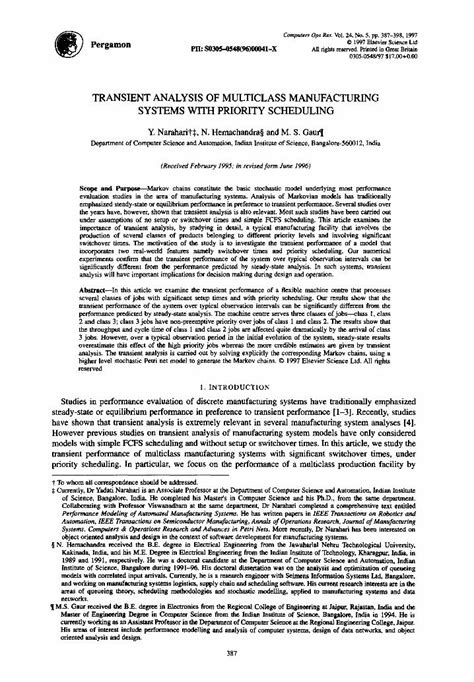Pdf Transient Analysis Of Multiclass Manufacturing Systems With
