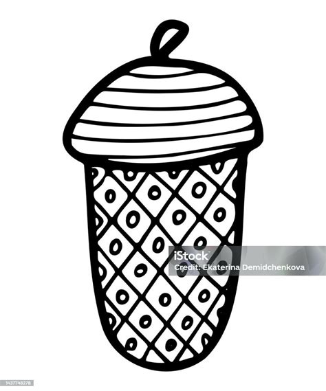 선과 격자의 형태로 장식된 도토리의 등고선 이미지 벡터 격리 낙서 스타일 그리기 스티커 장식 엽서 색칠 공부 책 손으로 그린 클립 아트 가을에 대한 스톡 벡터 아트 및 기타