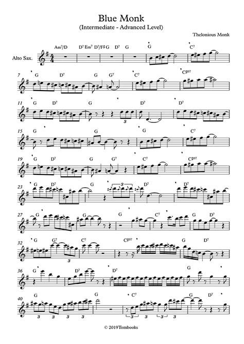 Blue Monk Intermediate Advanced Level Alto Sax