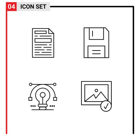Group Of 4 Filledline Flat Colors Signs And Symbols For File Idea Devices Floppy Vector Editable
