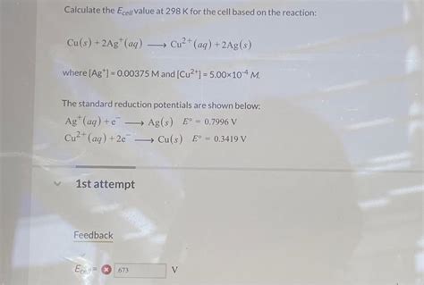 Solved Calculate The Ecell Value At K For The Cell Chegg Com